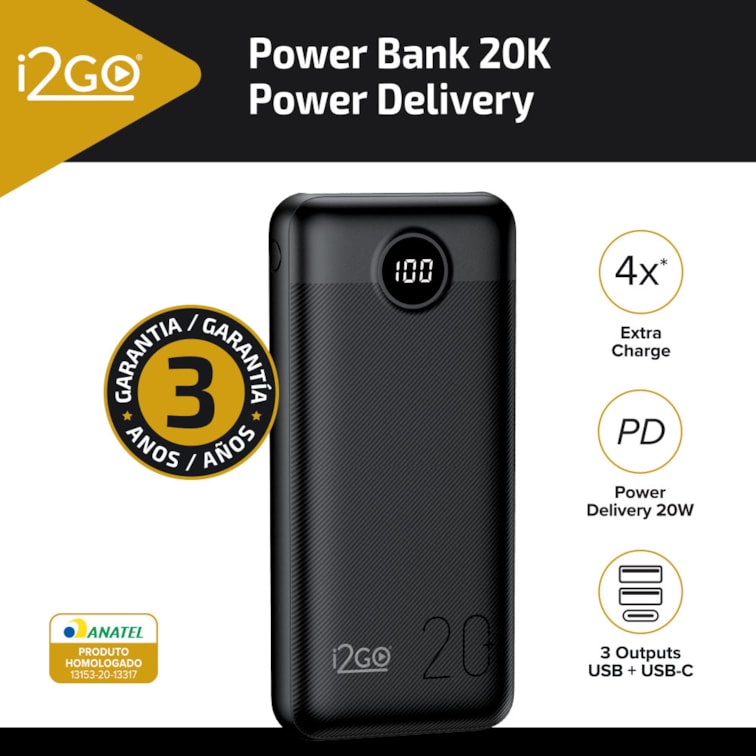 Carregador Portátil (Power Bank) Ultra Rápido 20000mAh Power Delivery ...